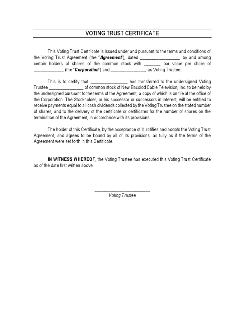 Voting Trust Certificate | PDF