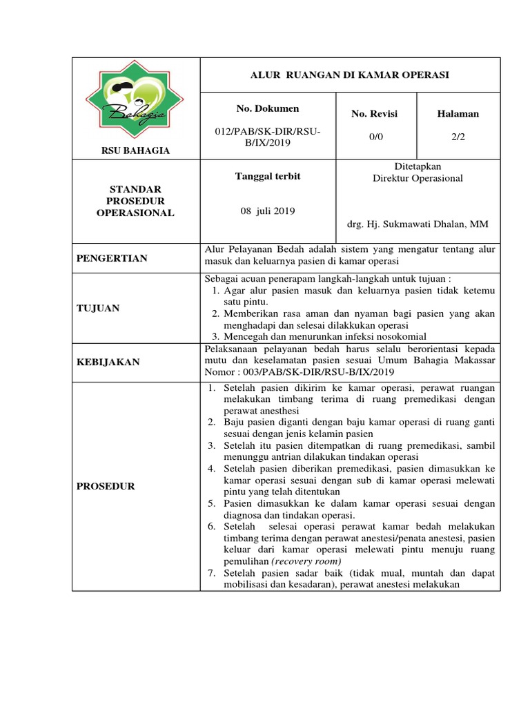 SPO Alur Kamar Operasi | PDF