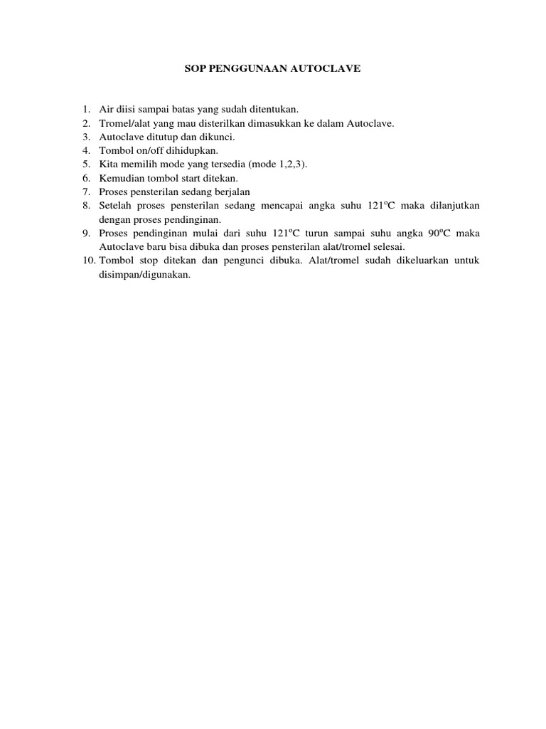 Sop Penggunaan Autoclave | PDF