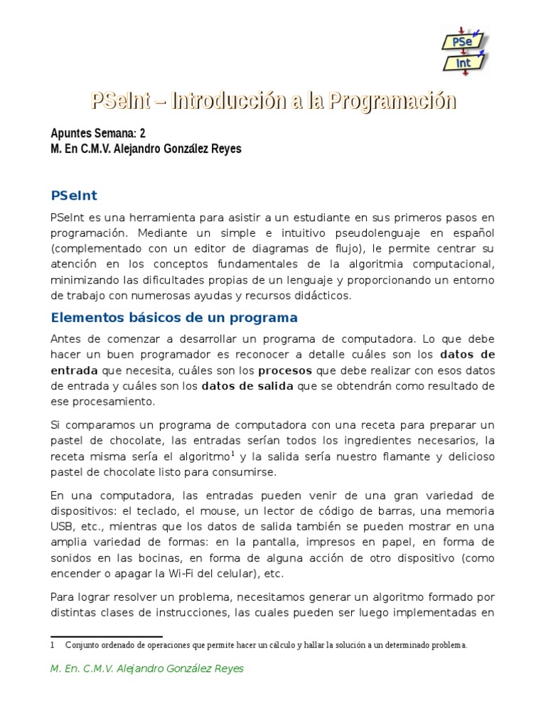 Apunte PSe Int 02 | PDF | Algoritmos | Programa de computadora