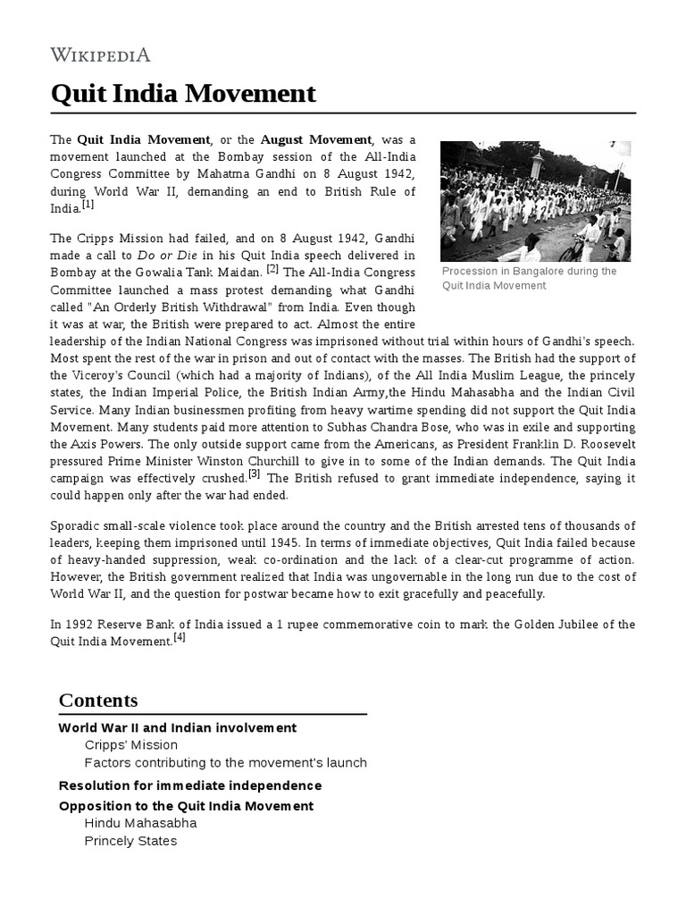 Quit India Movement | PDF | Indian Nationalism | Indian Independence ...