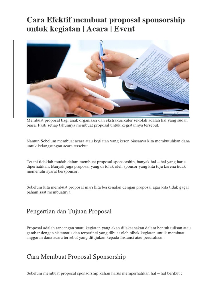 Cara Efektif Membuat Proposal Sponsorship Untuk Kegiatan | PDF