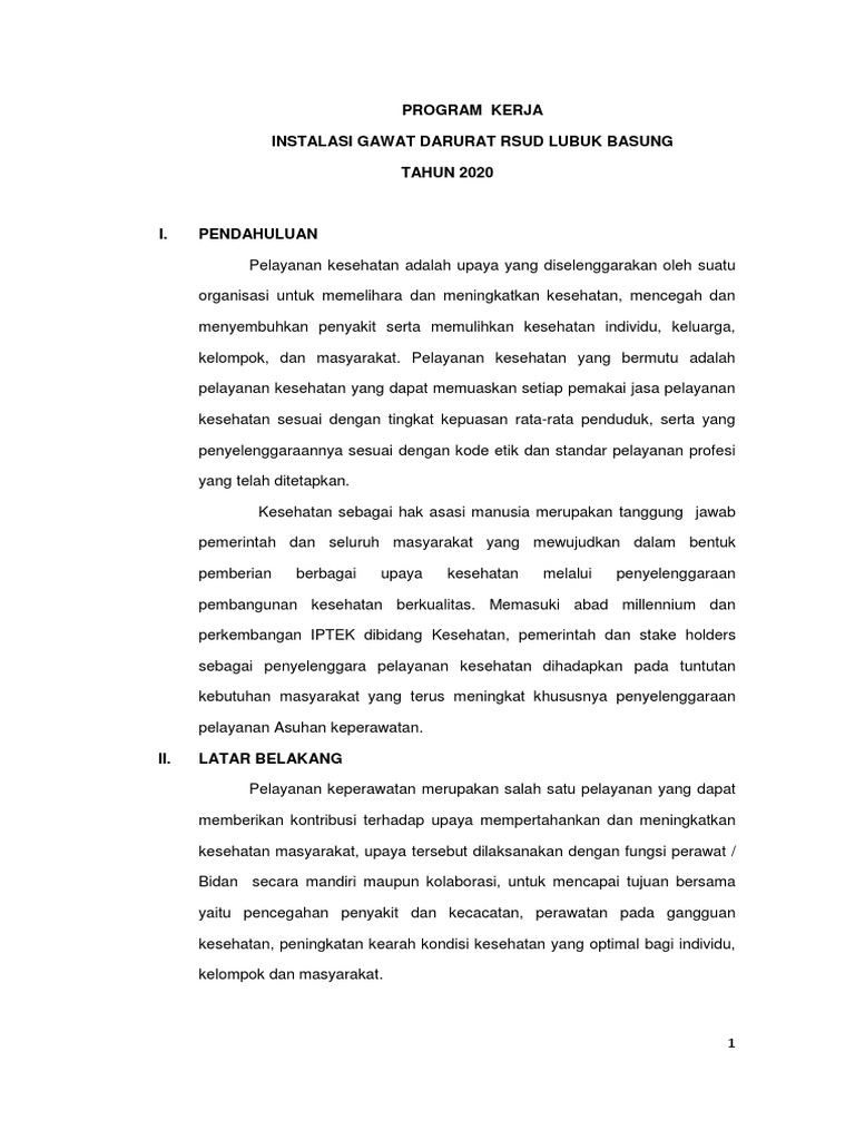 Program Kerja Igd 2020 | PDF