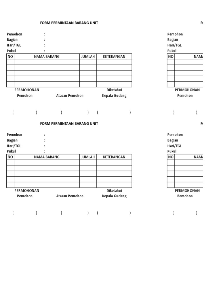 Form Permintaan Unit | PDF