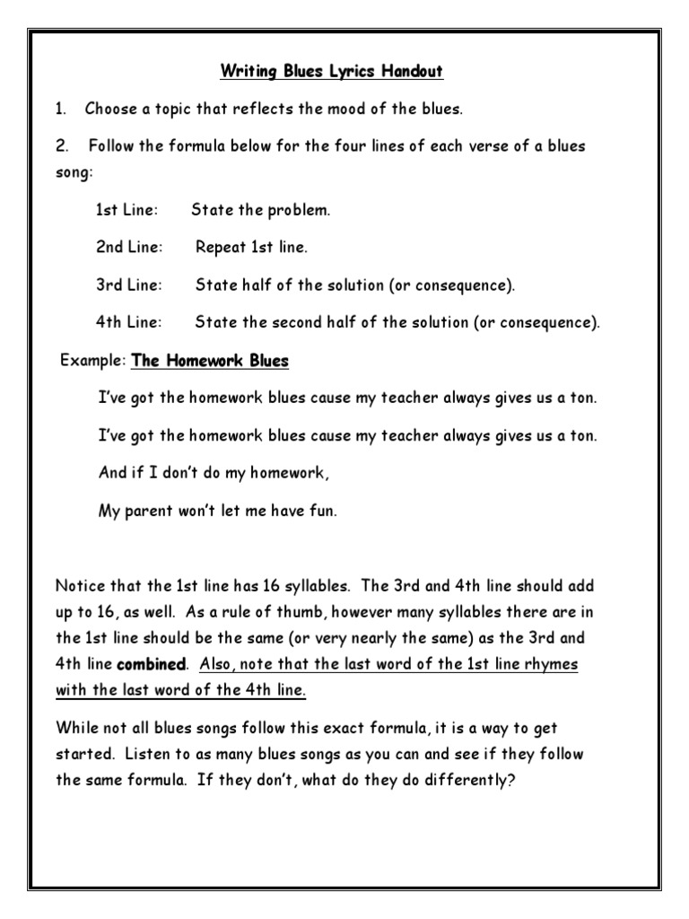 Writing Blues Lyrics Handout | PDF