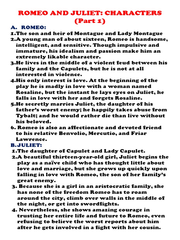 ROMEO AND JULIET Character | PDF | Characters In Romeo And Juliet ...