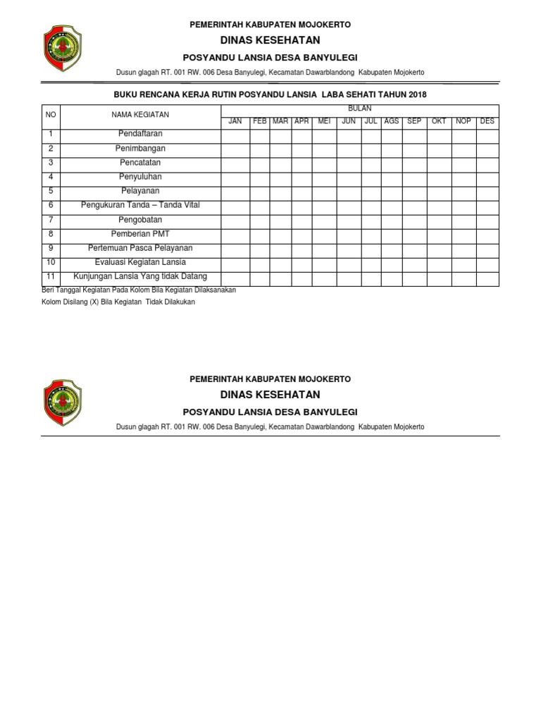 Buku Rencana Kerja Rutin Posyandu Lansia Laba Sehati Tahun 2018 | PDF