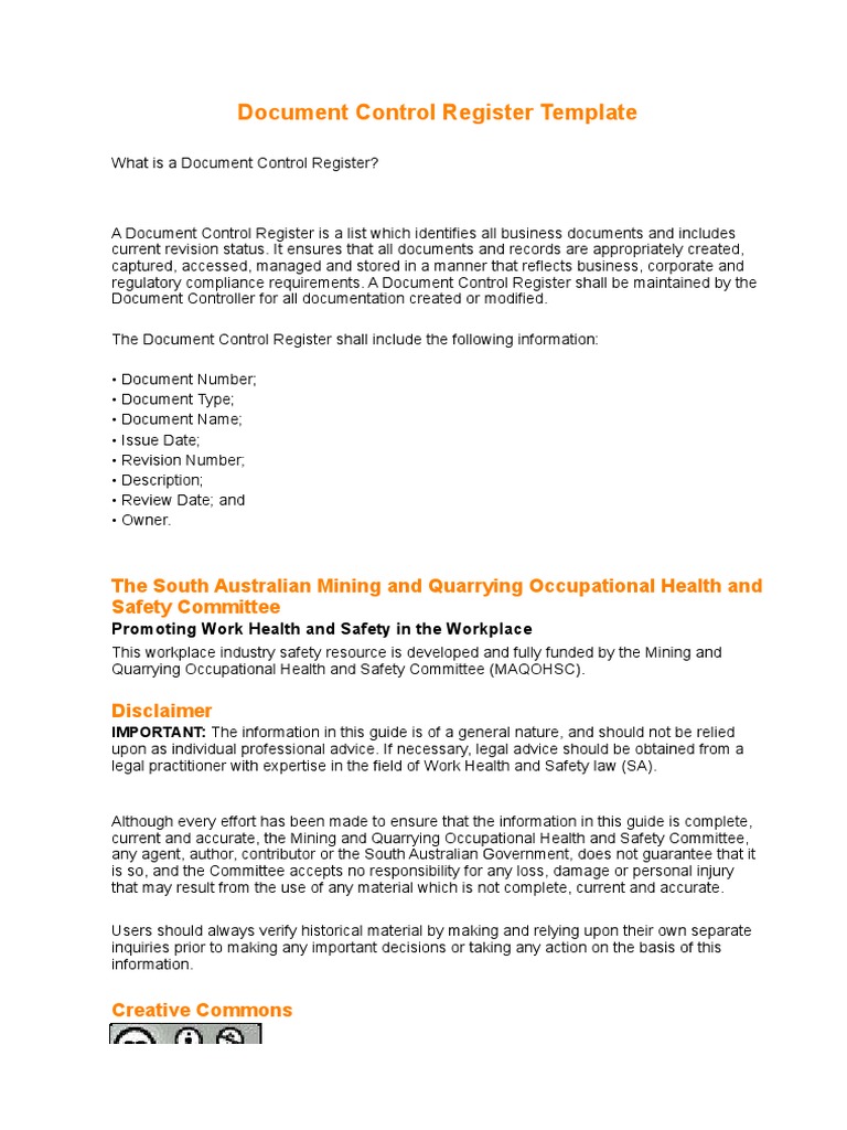 Document Control Register Template | PDF | Occupational Safety And ...