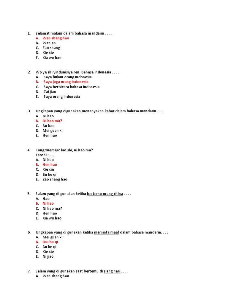 Soal Bahasa Mandarin Pdf
