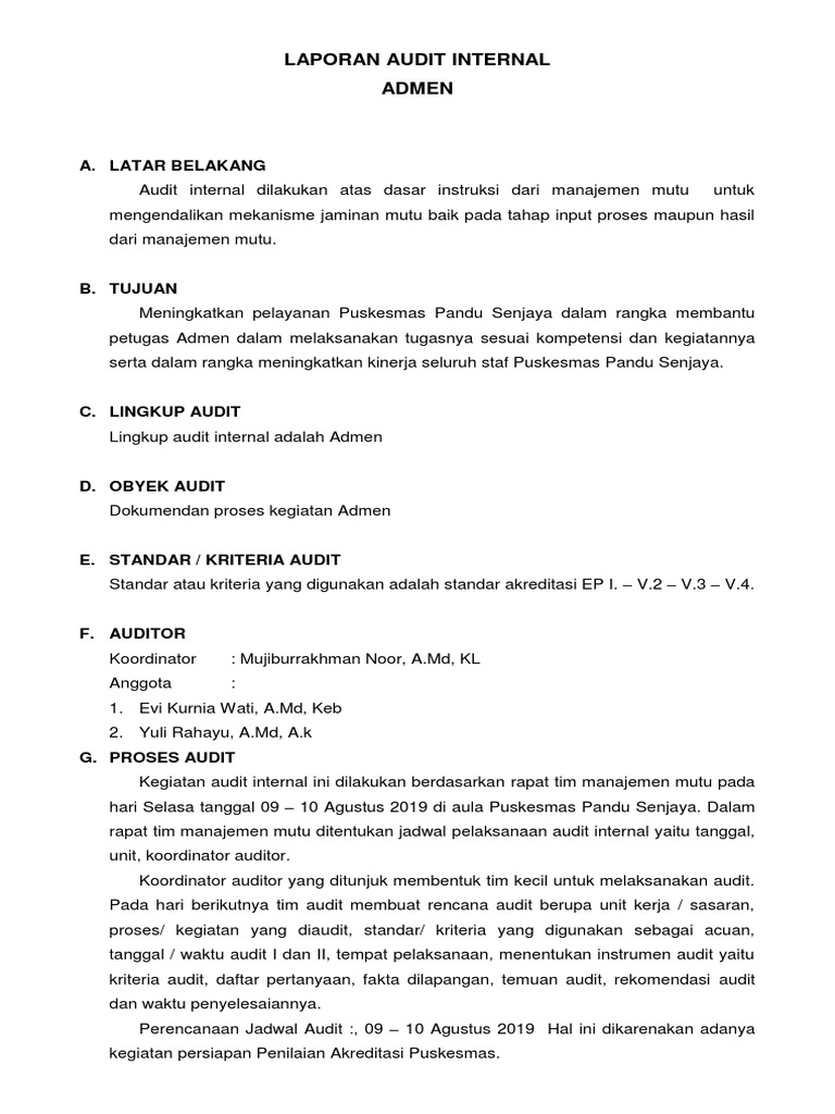Laporan Audit Internal Puskesmas Pandu | PDF | Bisnis | Pengelolaan ...