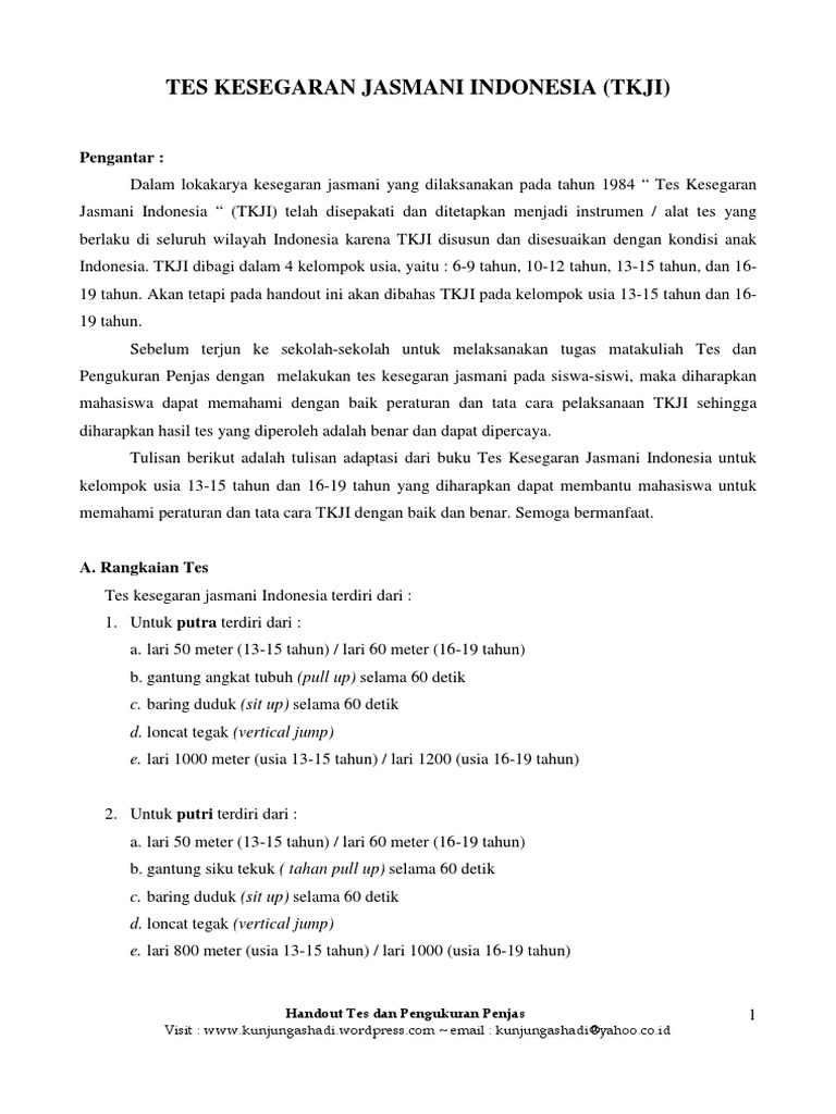 Tes Kesegaran Jasmani Indonesia (Tkji) PDF | PDF