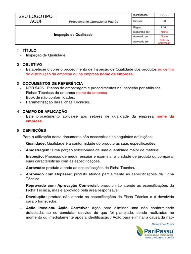 Procedimento Operacional Padrao Qualidade | Science | Tecnologia e ...
