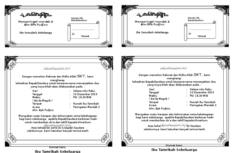 Undangan Tahlil Mendak 2 Kolom | PDF