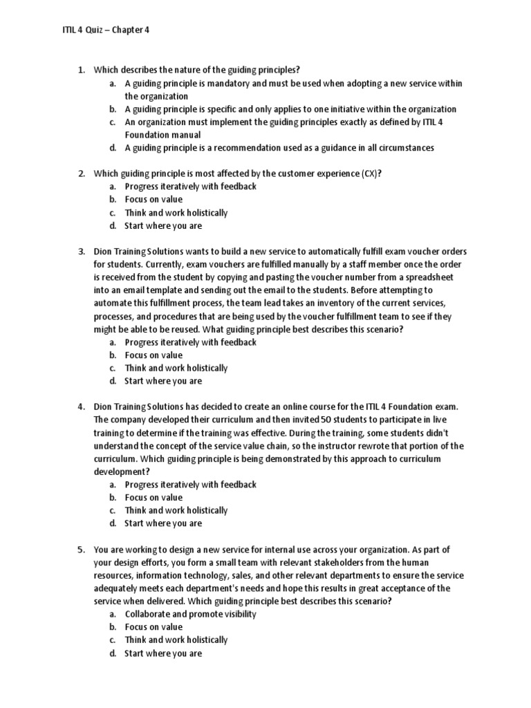ITIL 4 Questions | PDF | Itil | Value Chain