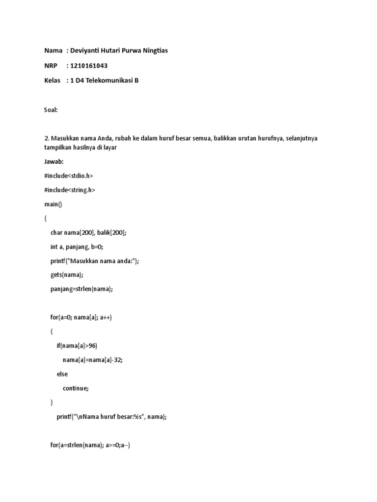 Program C untuk Manipulasi String | PDF