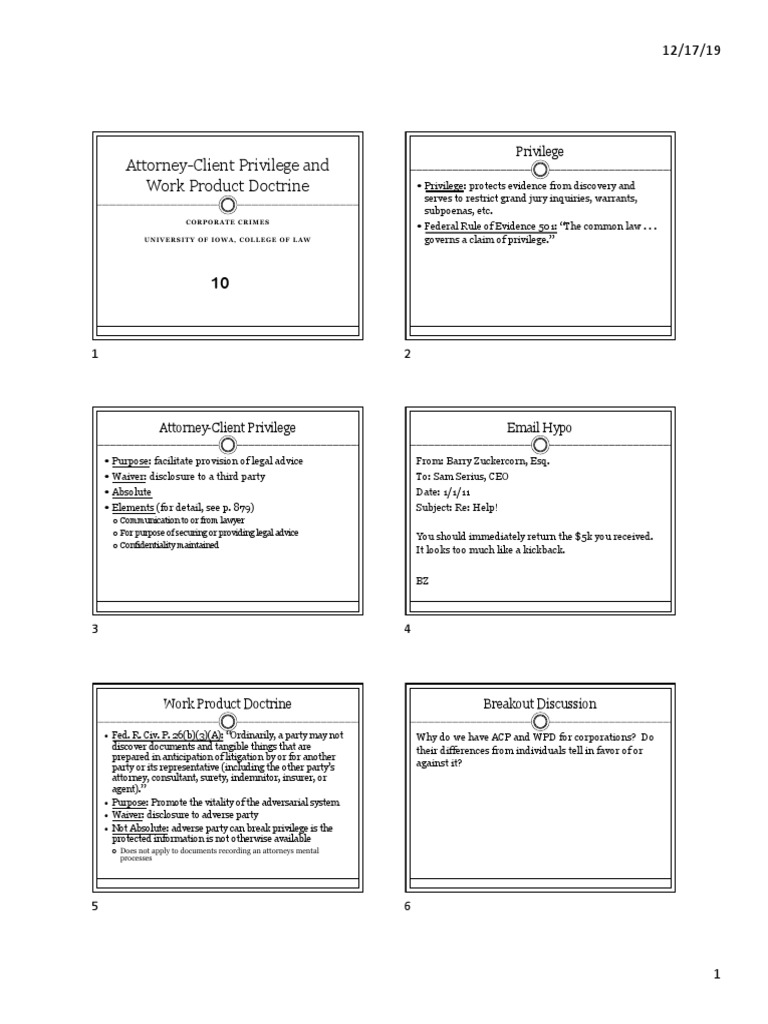 10 - Attorney-Client Privilege and Work Product Doctrine PDF | PDF ...