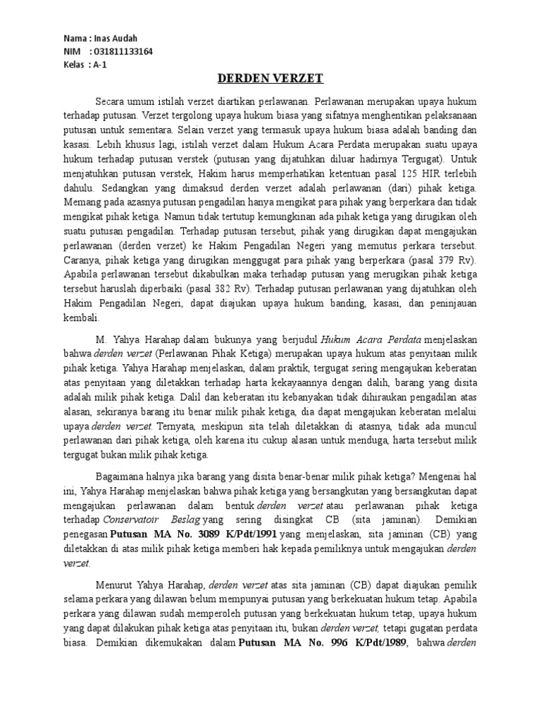 Definisi dan Praktik Derden Verzet | PDF | Hukum