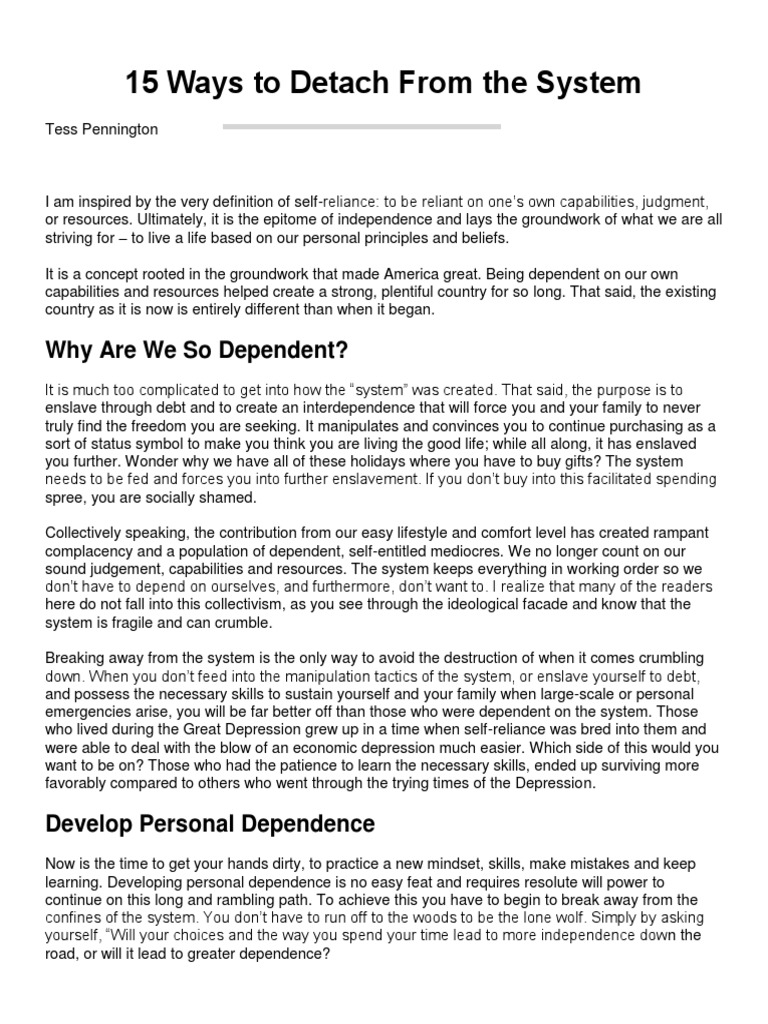15 Ways To Detach From The System | PDF | Survivalism | Barter