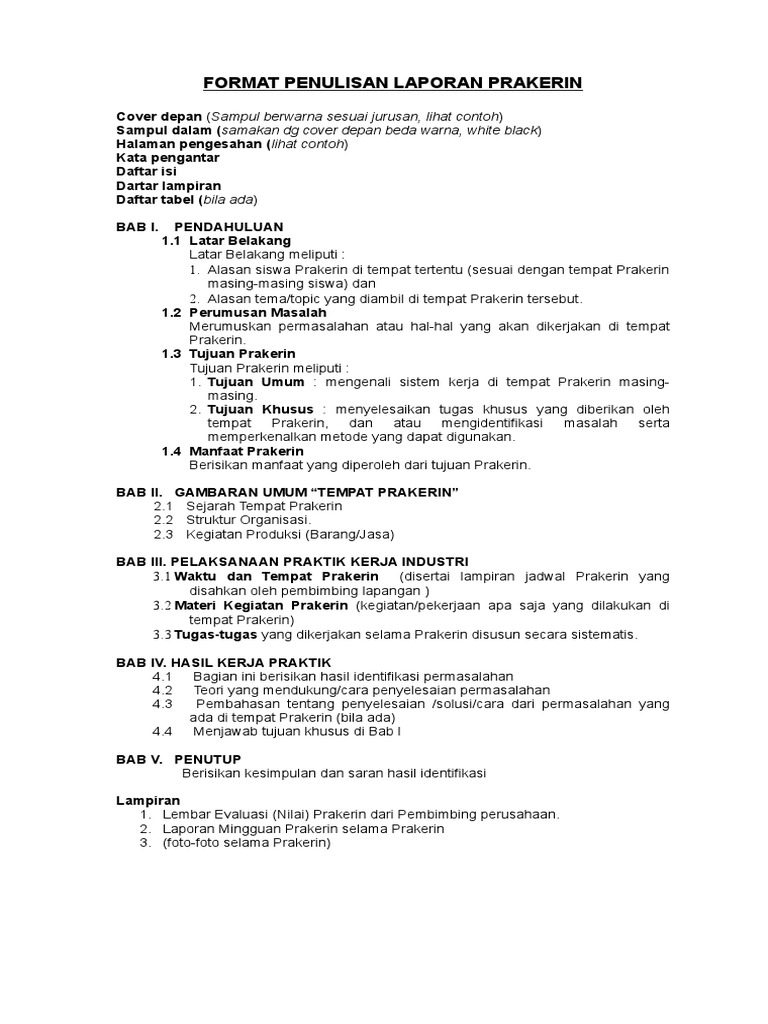 Format Penulisan Laporan Prakerin | PDF