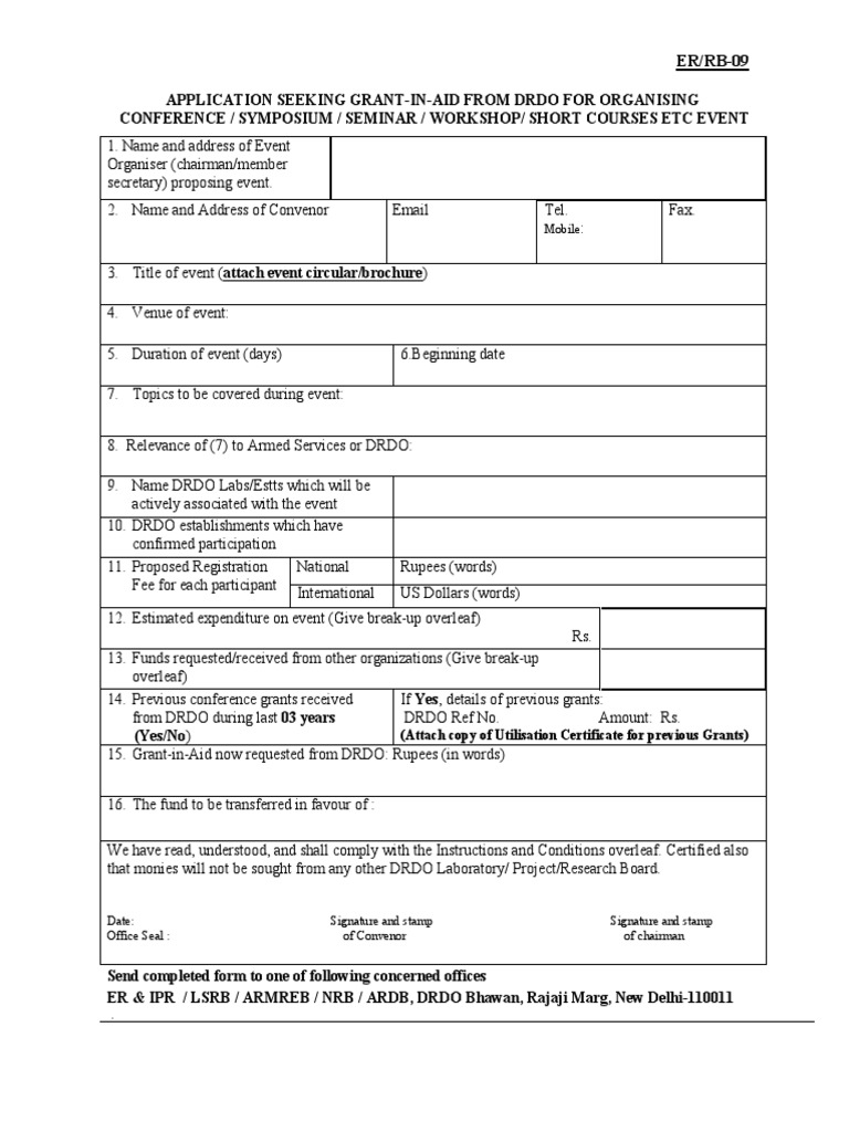 DRDO Grant Application for Conference | PDF | Business