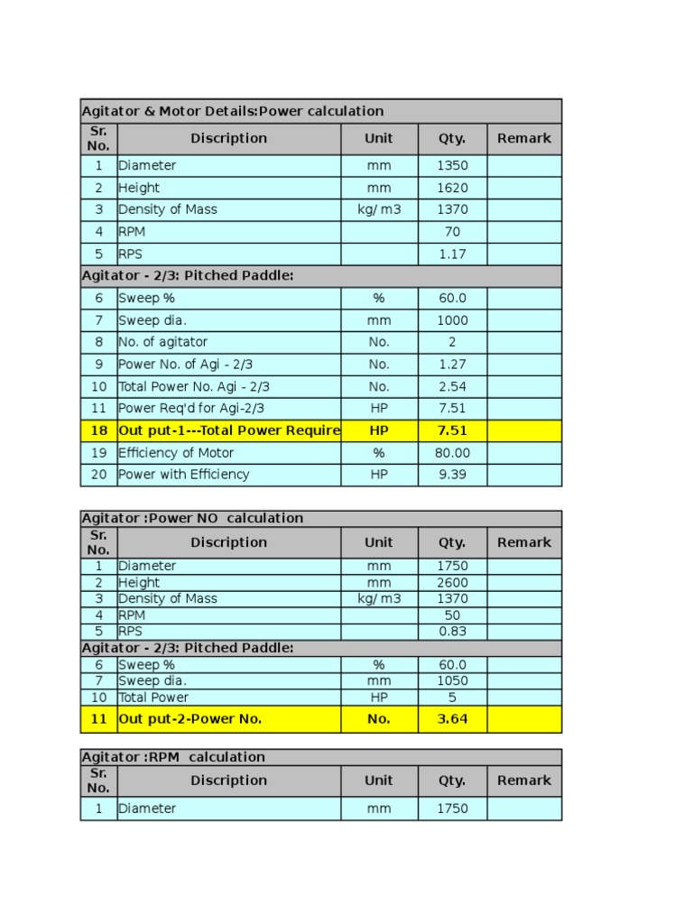 Agitator - Xls 0 | PDF | Physical Quantities | Nature