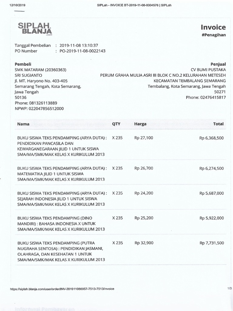 Invoice Siplah PDF | PDF