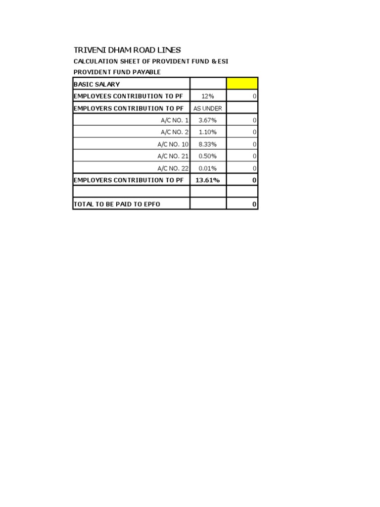 25 PF Esi Calculatin Sheet | PDF
