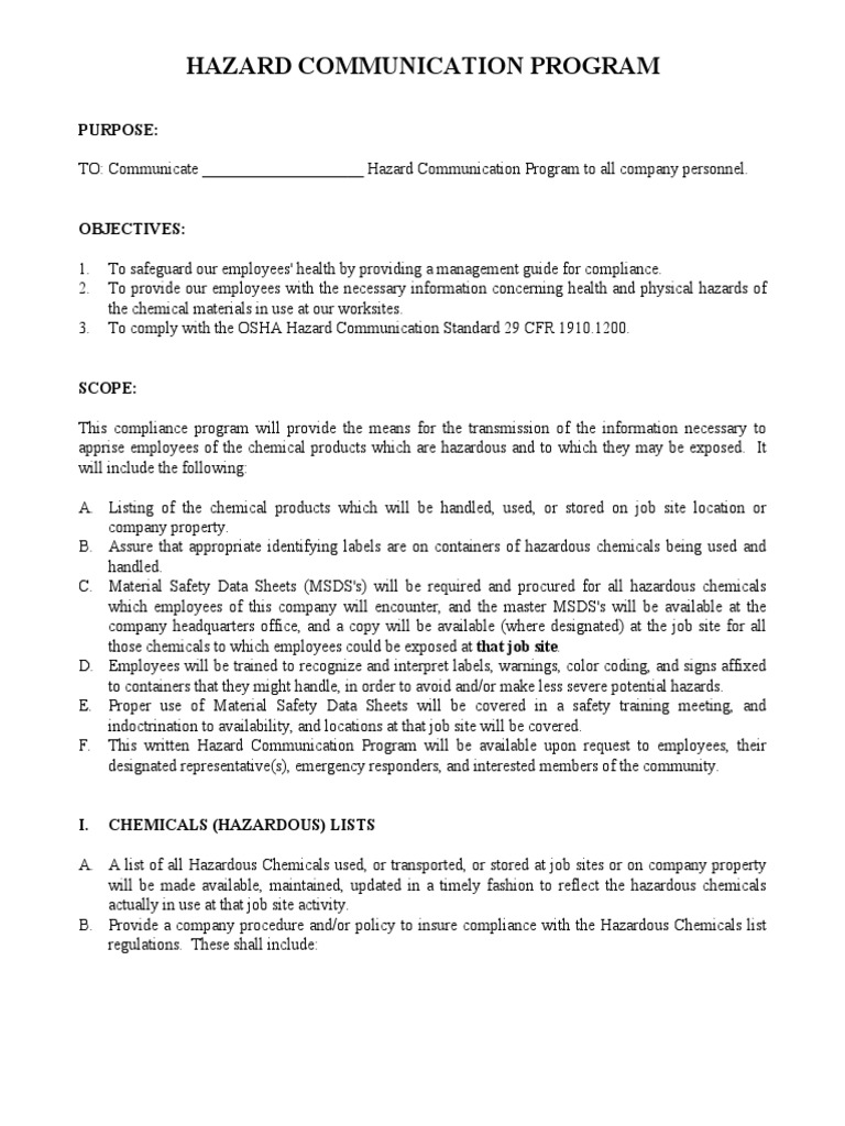 Hazard Communication Program 1 | Download Free PDF | Dangerous Goods ...