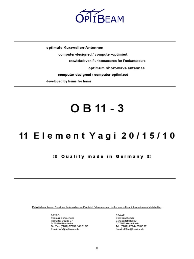 OptiBeam OB11-3 Manual | PDF | Antenna (Radio) | Coaxial Cable