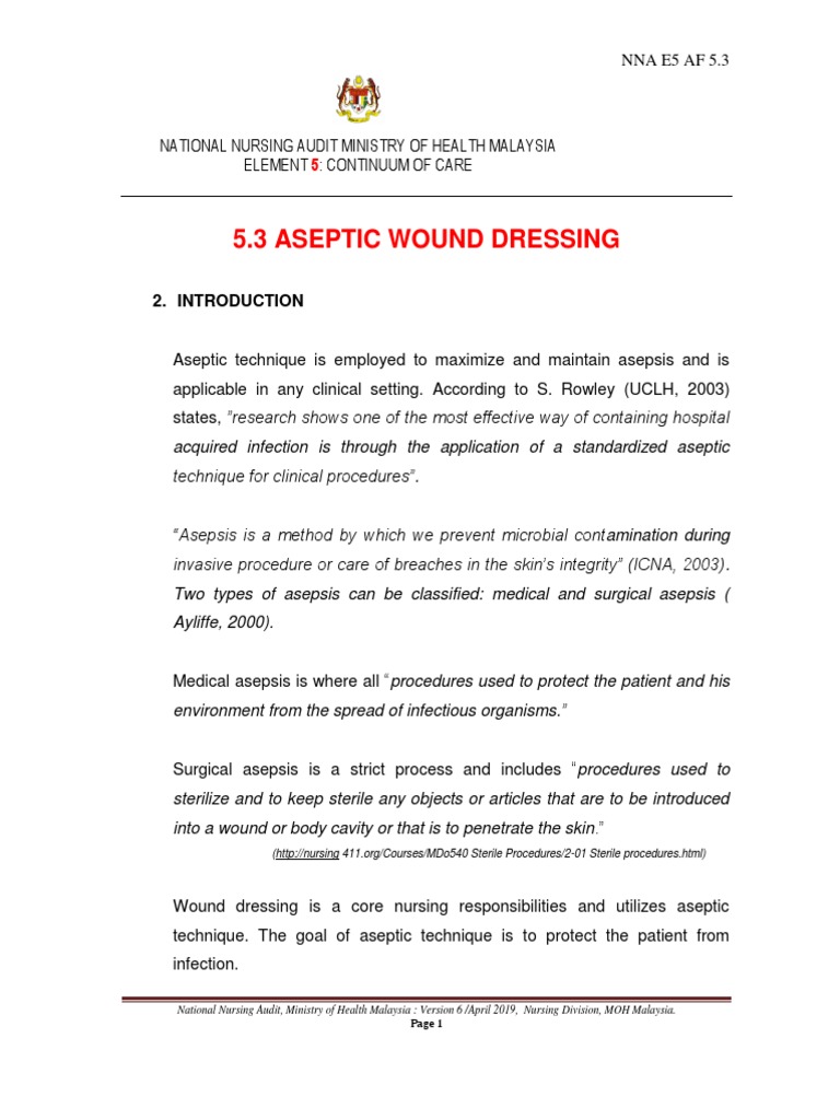 5.3 Aseptic Wound Dressing 30052019 PDF | PDF | Surgery | Medicine