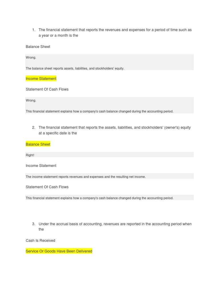 Accounting Basics Quiz and Answers | PDF | Debits And Credits | Balance ...