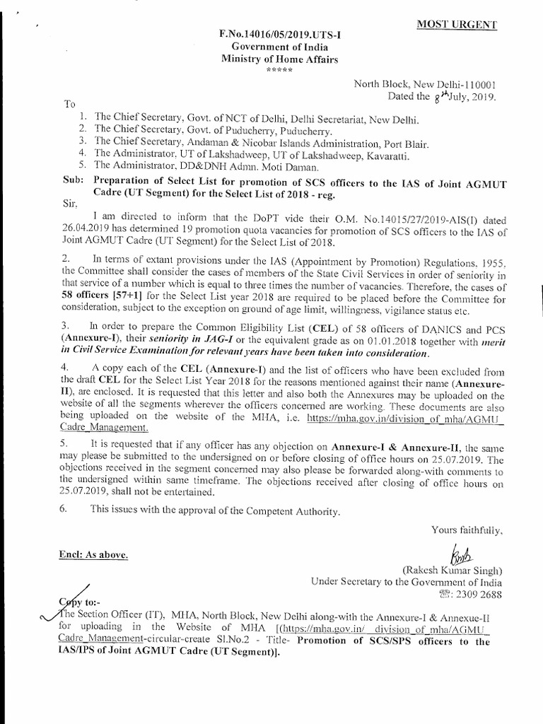 AGMUT Cadre IAS Promotion List 2018 | PDF | Politics Of India ...