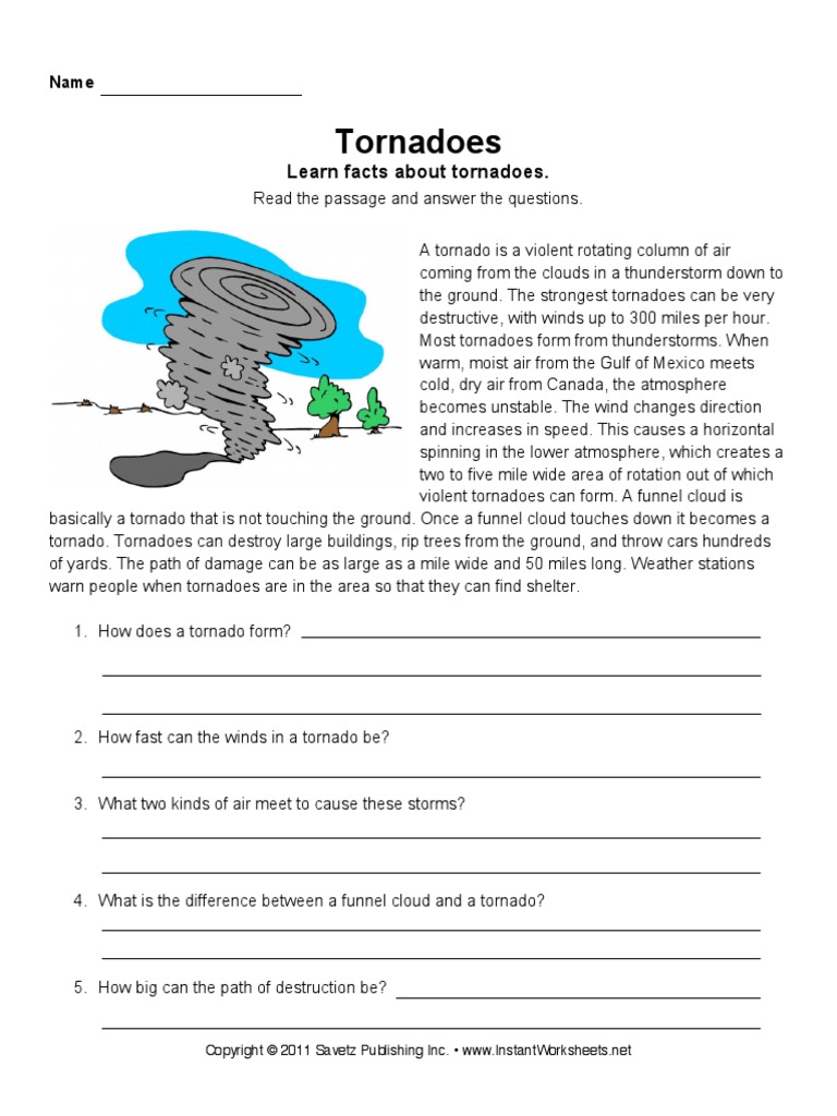 Tornadoes Comprehension PDF | PDF
