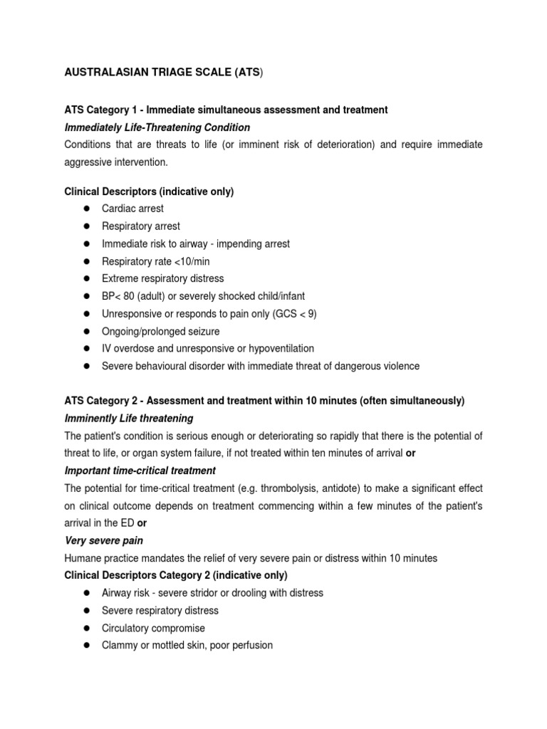 Australasian Triage Scale (Ats) | Pain | Wound