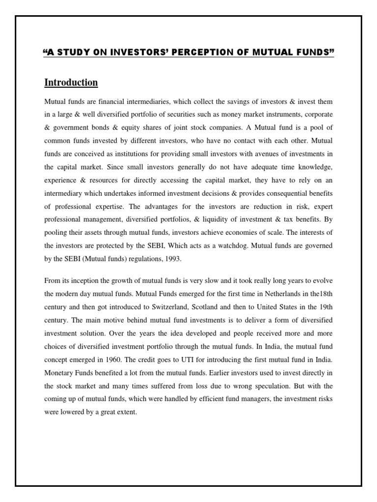 Investors' Perception of Mutual Funds | PDF | Investor | Mutual Funds