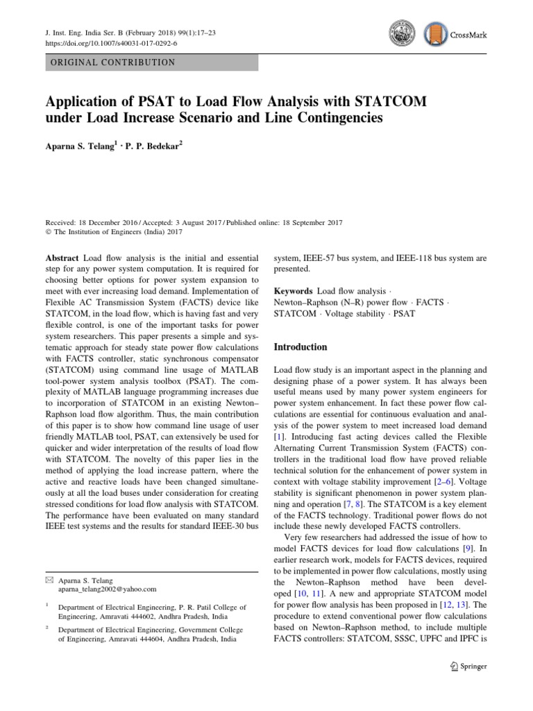 Application of PSAT To Load Flow Analysis With STATCOM PDF | PDF | Ac ...