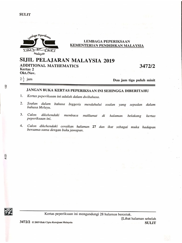SPM Add Maths 2019 P2 | PDF