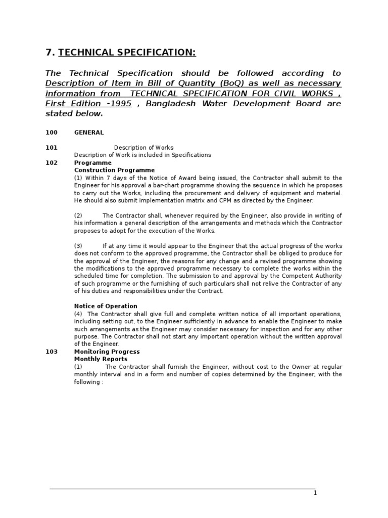 BWDB Civil Works Technical Requirements | PDF | Specification ...