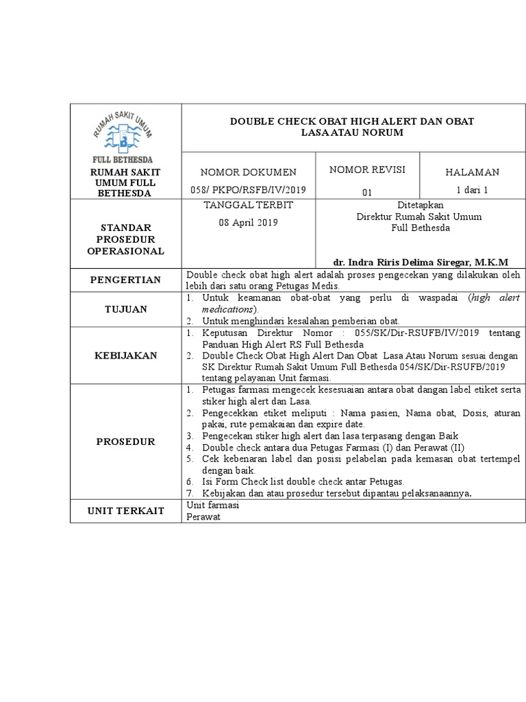 Fix Spo Double Check Obat High Alert | PDF