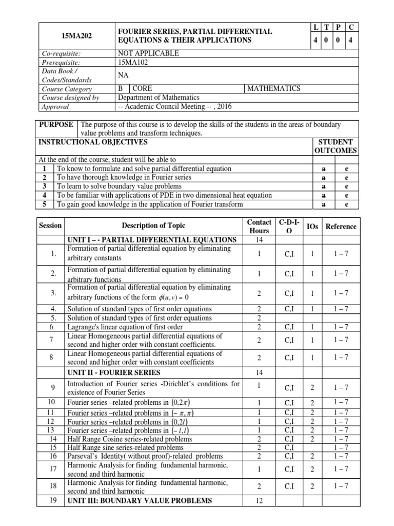 Fourier Series SRM Syllabus | PDF | Partial Differential Equation ...