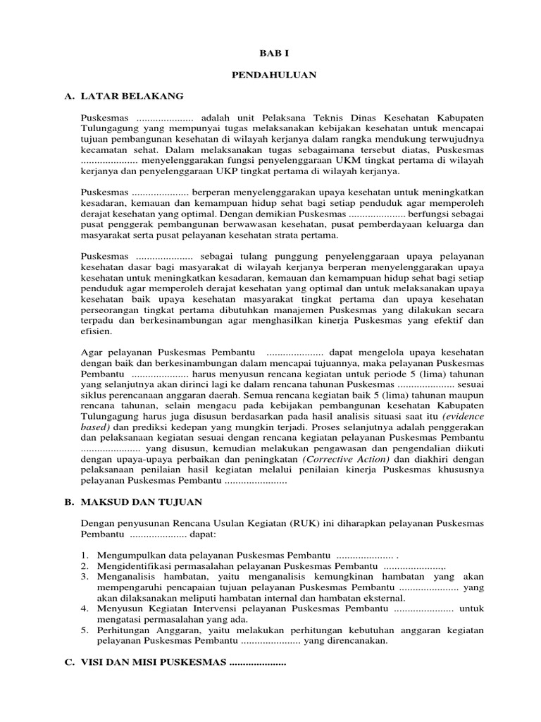 Contoh RUK Pustu | PDF | Pengembangan Diri | Kesehatan Holistik