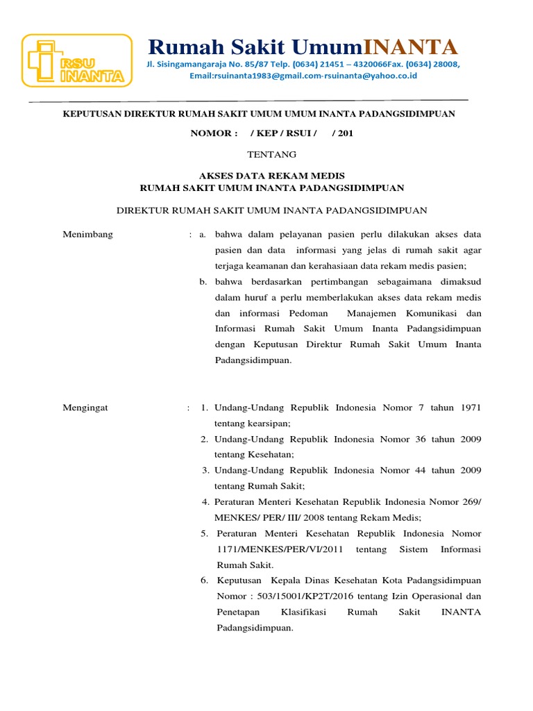 SK Akses Data Rekam Medis RS X | PDF | Kesehatan Holistik | Sains ...