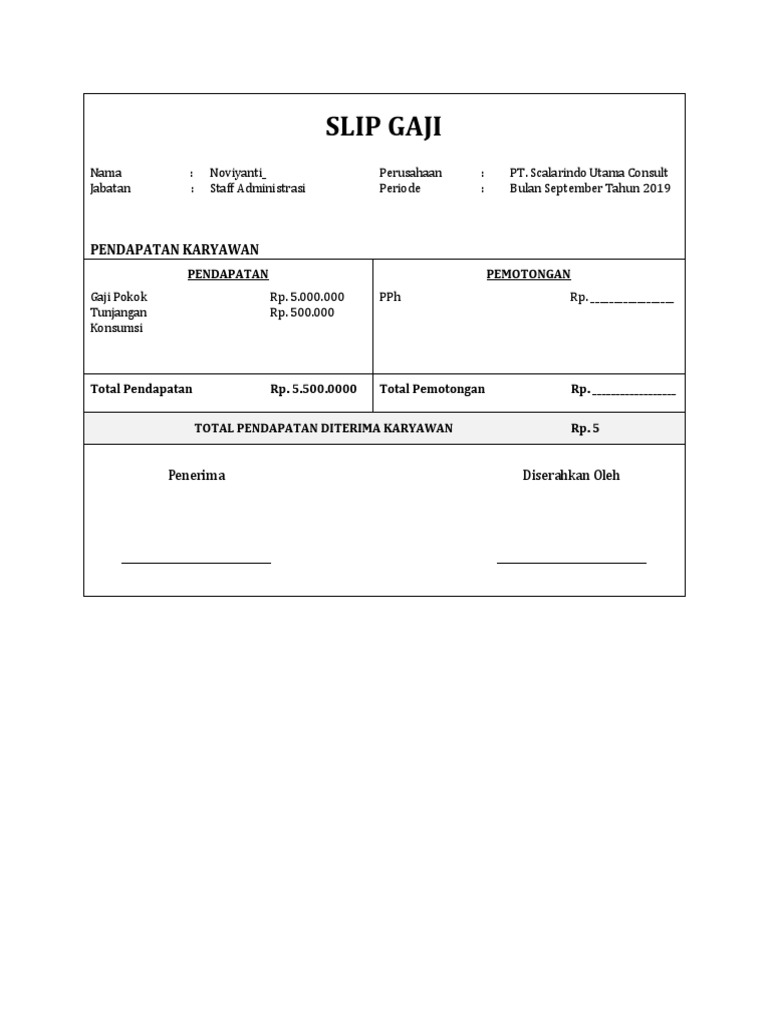 Draf Tanda Terima Gaji Karyawan (Slip Gaji) | PDF