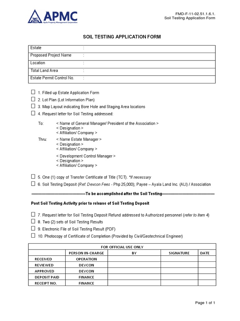 FMD-F-11-02.51.1.6.1. Soil Testing Application Form | PDF