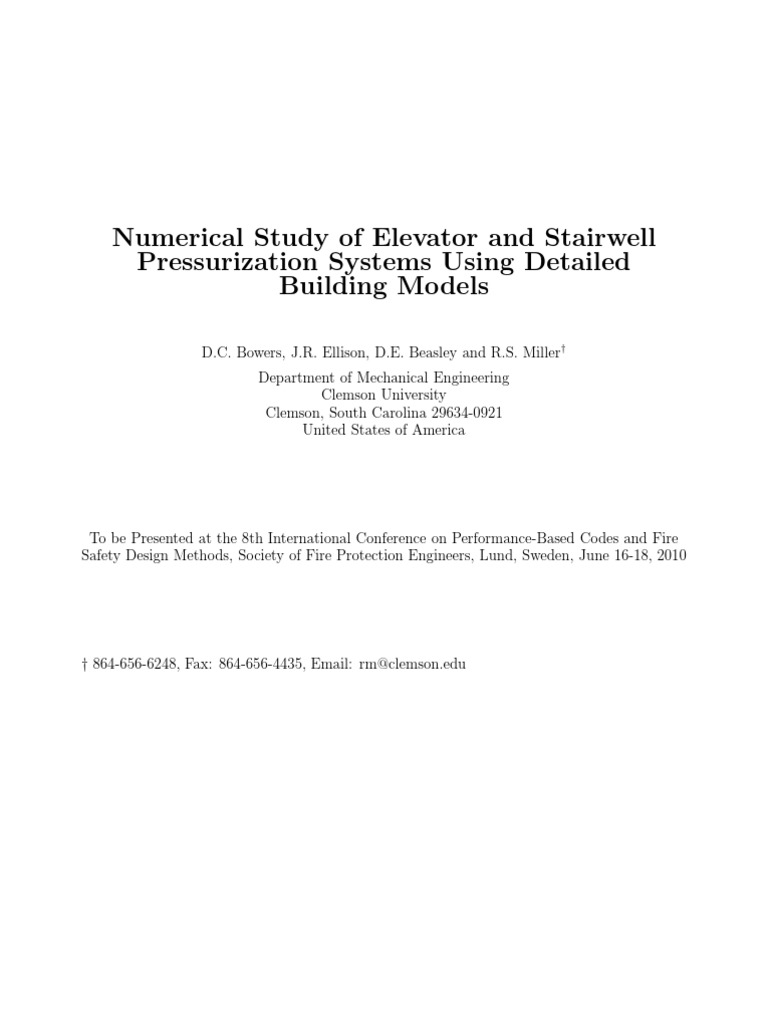 Numerical Study of Elevator and Stairwell Pressurization Systems Using ...