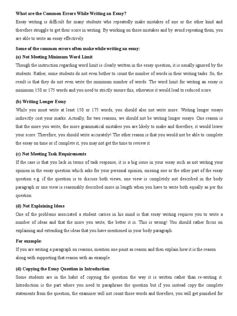 Common Errors While Writing An Essay | PDF | Reason | Essays