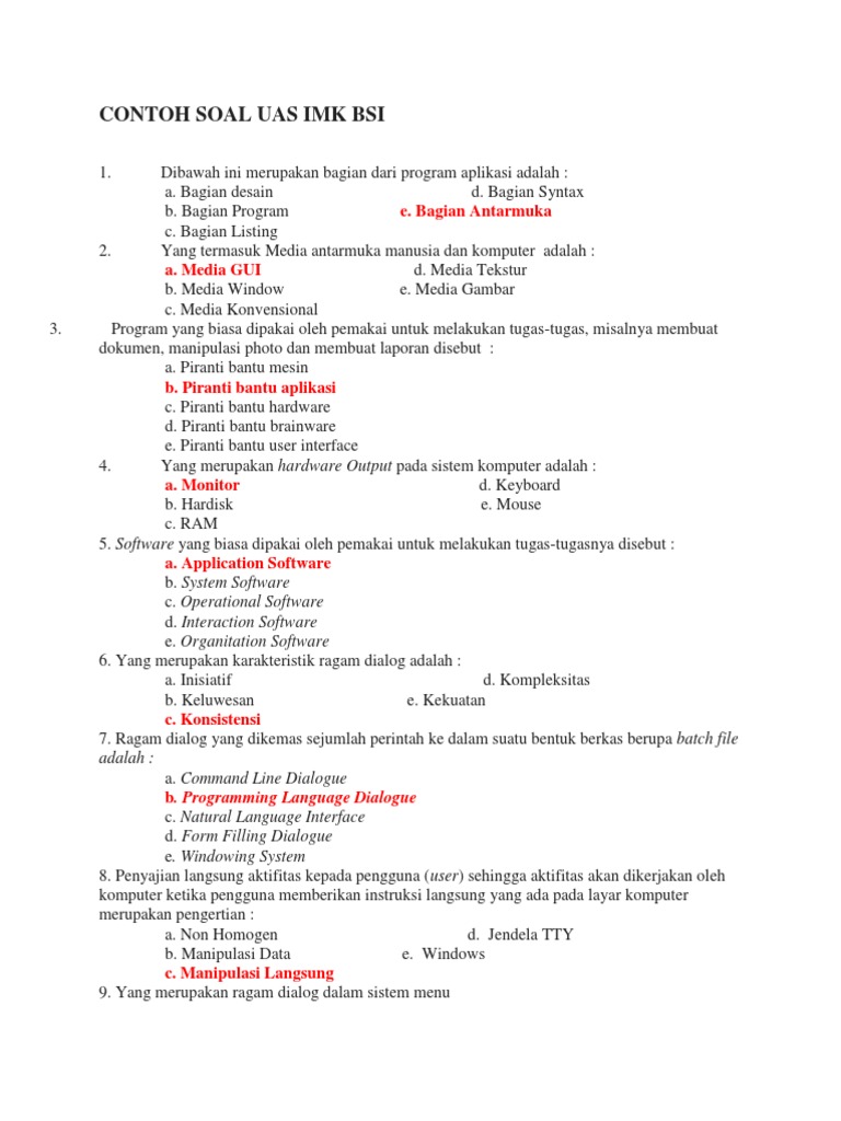 Contoh Soal Uas Imk Bsi | PDF
