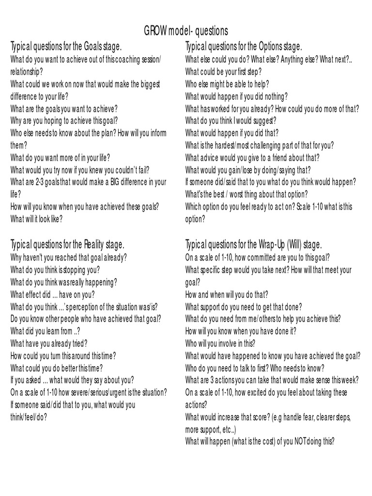 Grow Model Questions | PDF | Goal | Psychological Concepts