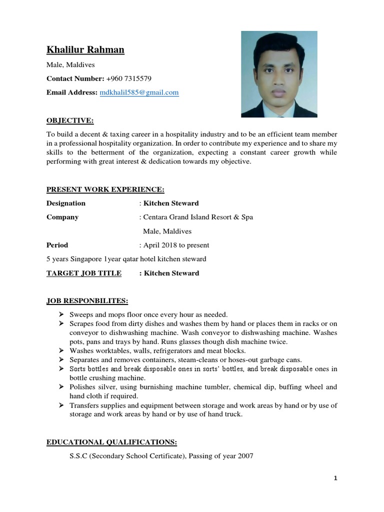 Khalil Kitchen Stewart CV | PDF | Dishwasher | Kitchen