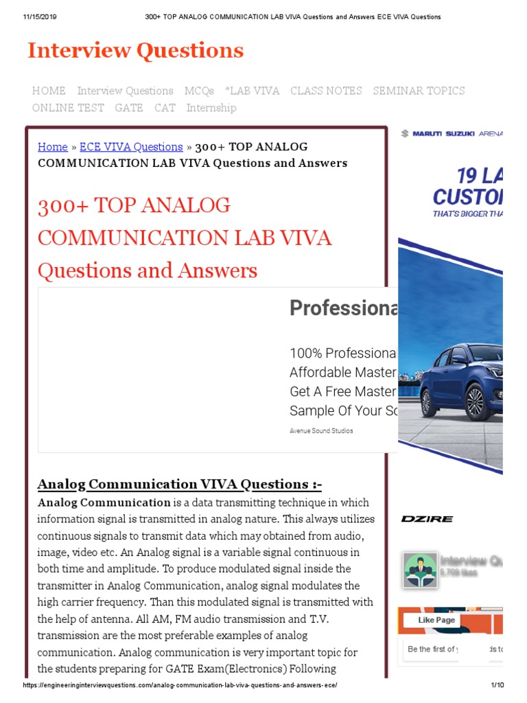 ANALOG COMMUNICATION LAB Questions and Answers | PDF | Frequency ...
